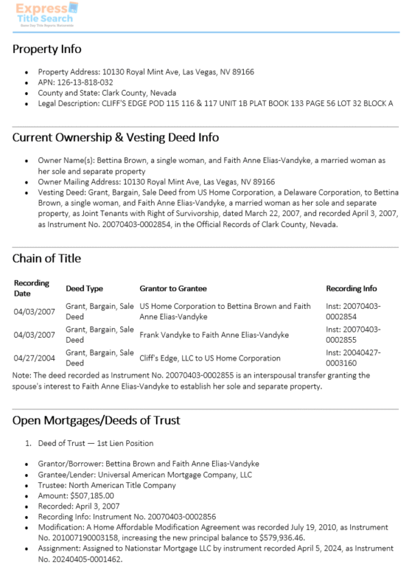 Preliminary Title Report (Owner & Encumbrance) for Residential Property ...