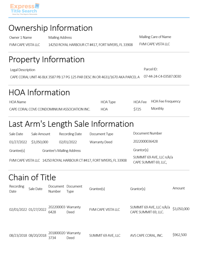 Commercial Preliminary Title Report (Owner & Encumbrance) – Legal ...